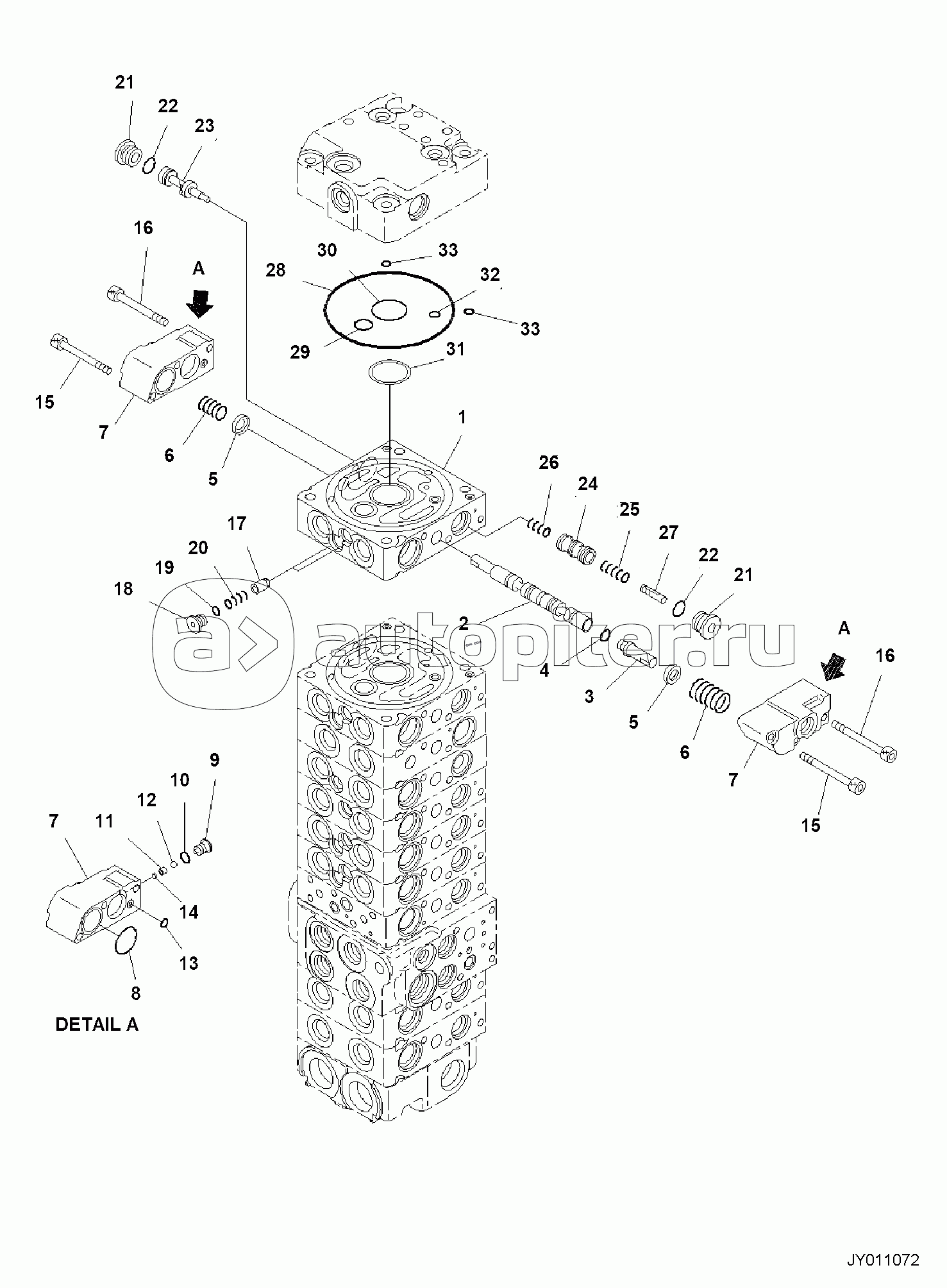 MAIN CONTROL VALVE, FOR PROPORTIONAL CONTROL LEVER, 2-ADDITIONAL ACTUATOR PIPING, AUTO ...
